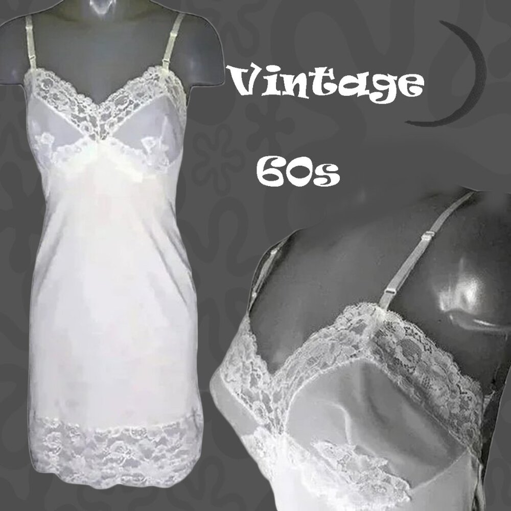 Vintage Nylon Full Slip Lacy Lavish White Vassarette … - Gem